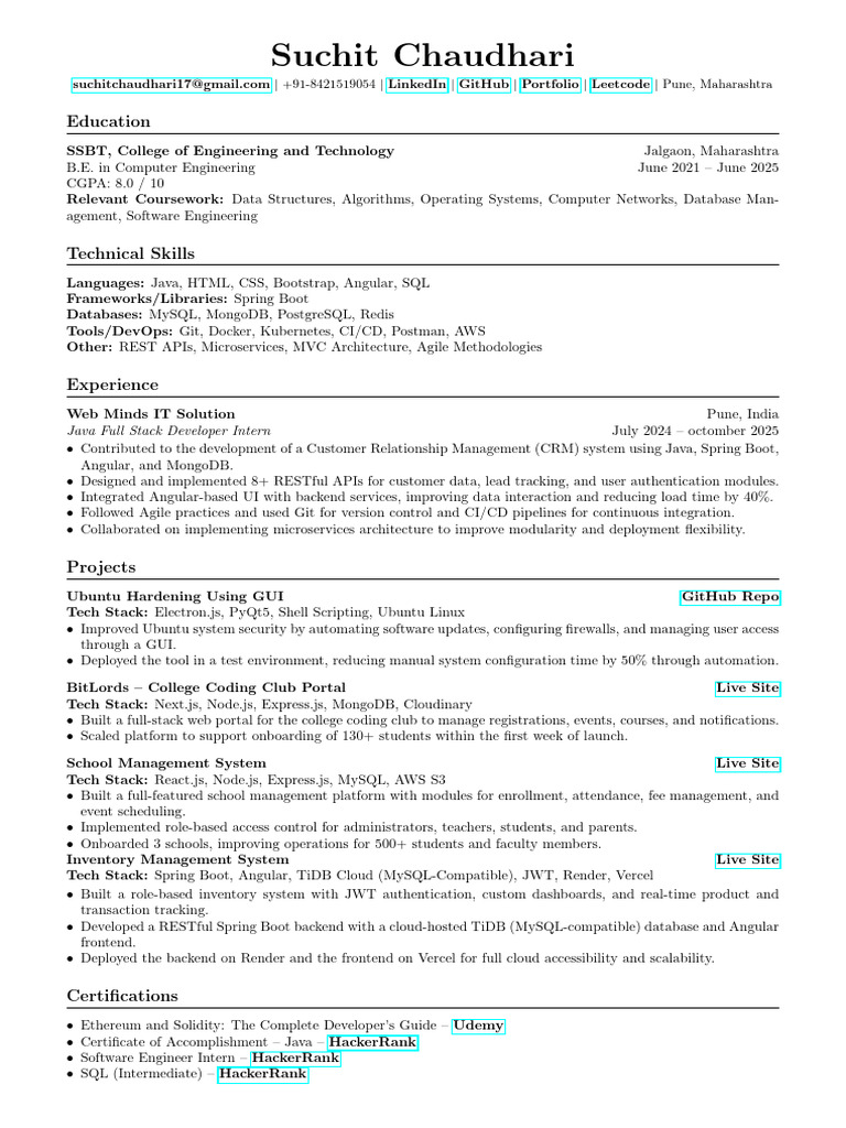 Suchit Resume 1 | PDF | Computer Engineering | Systems Engineering