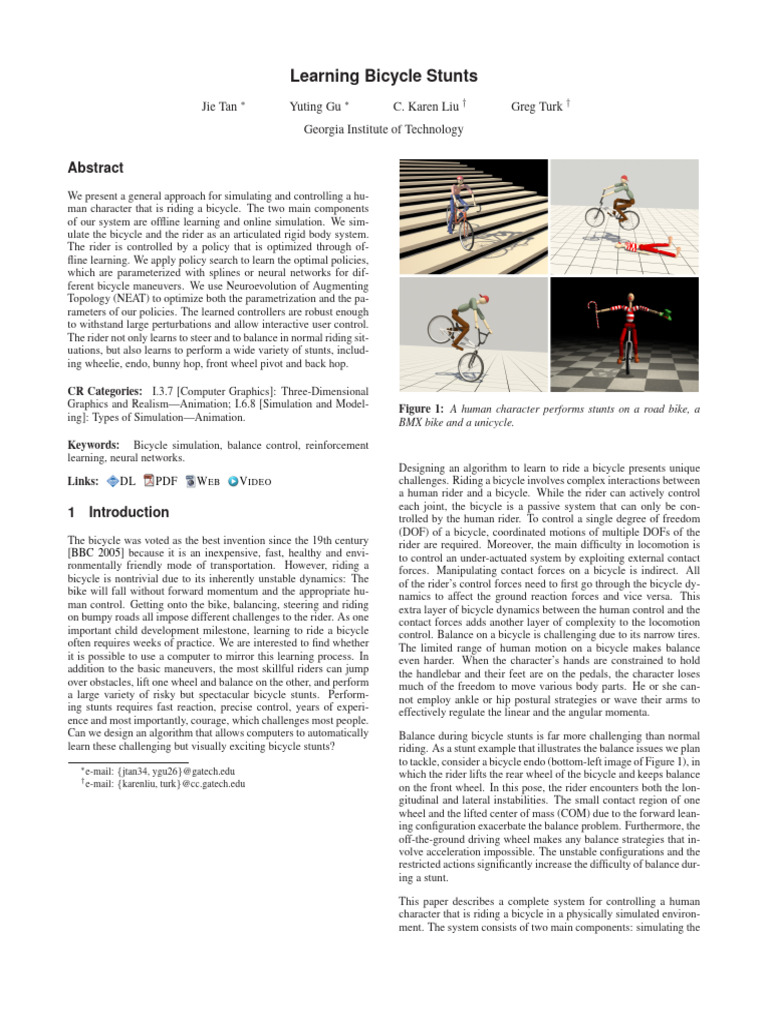 Simulating Bicycle Stunt Learning | PDF