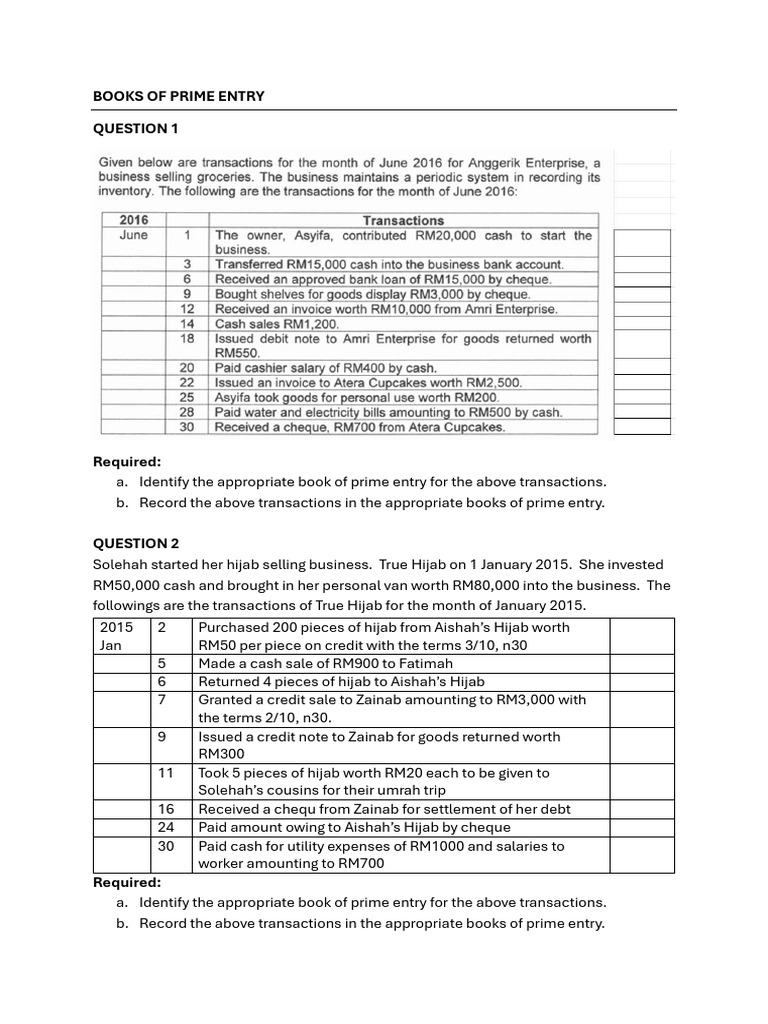 Tutorial Topic 5 Books of Prime Entries | PDF | Banks | Cheque