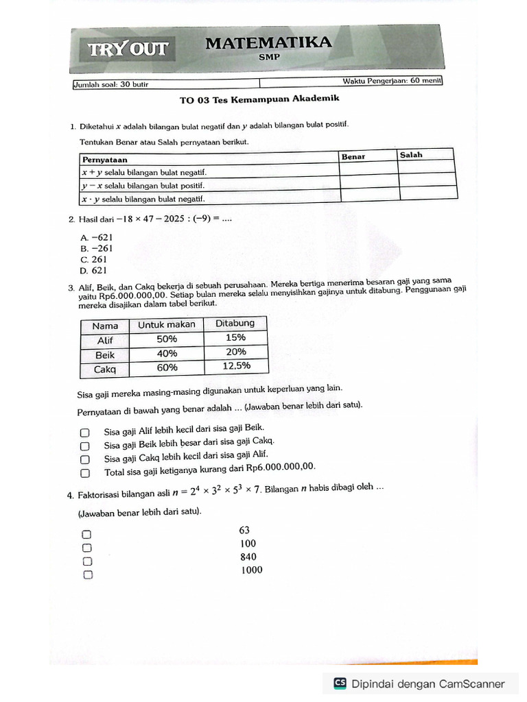 Soal TKA1 MTS PKP_Matematika | PDF