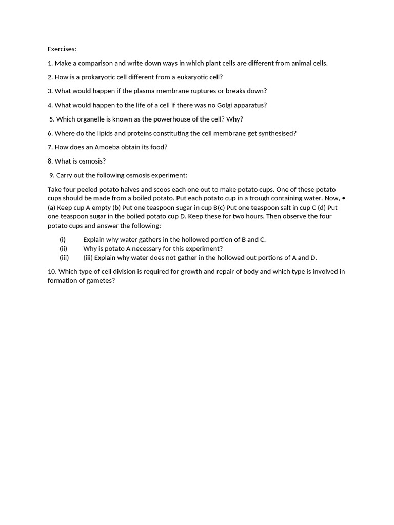 Biology Excercise Questions | PDF