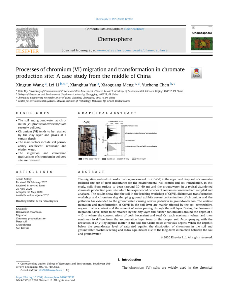 Chromium VI Migration in Contaminated Soil | PDF | Chromium | Soil