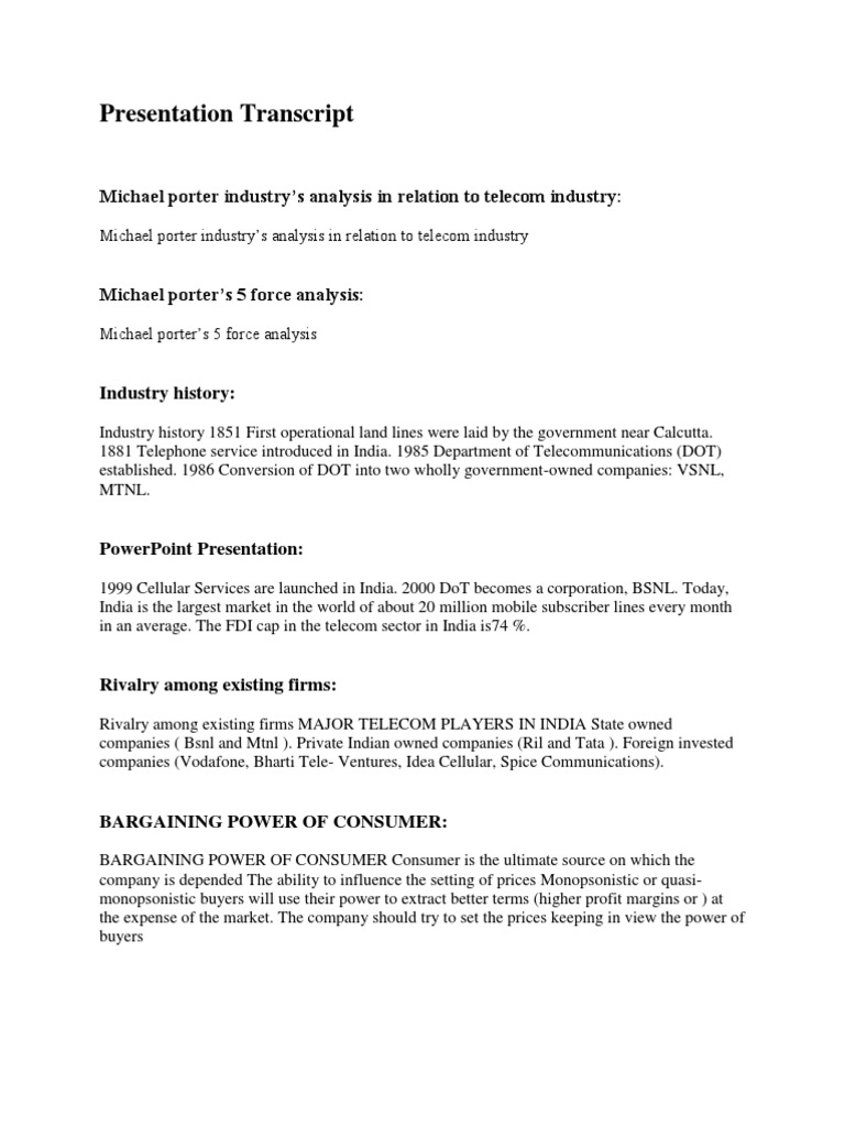 Presentation Transcript: Michael Porter Industry's Analysis in Relation ...