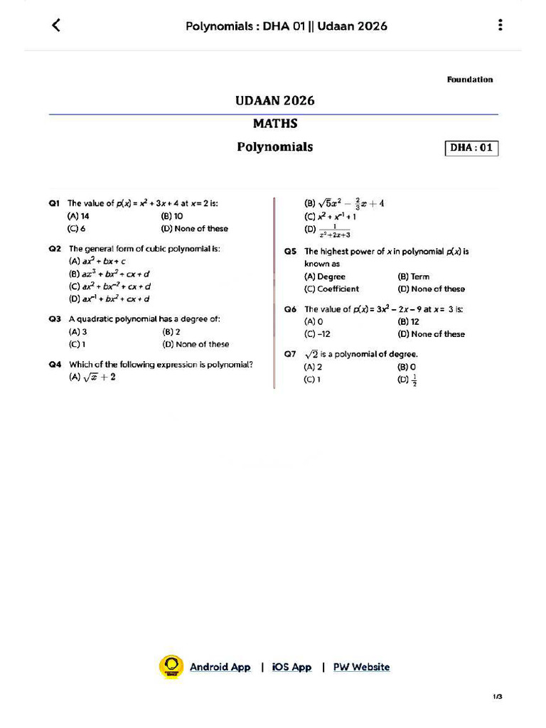 Pw Ch2 Polynomials | PDF