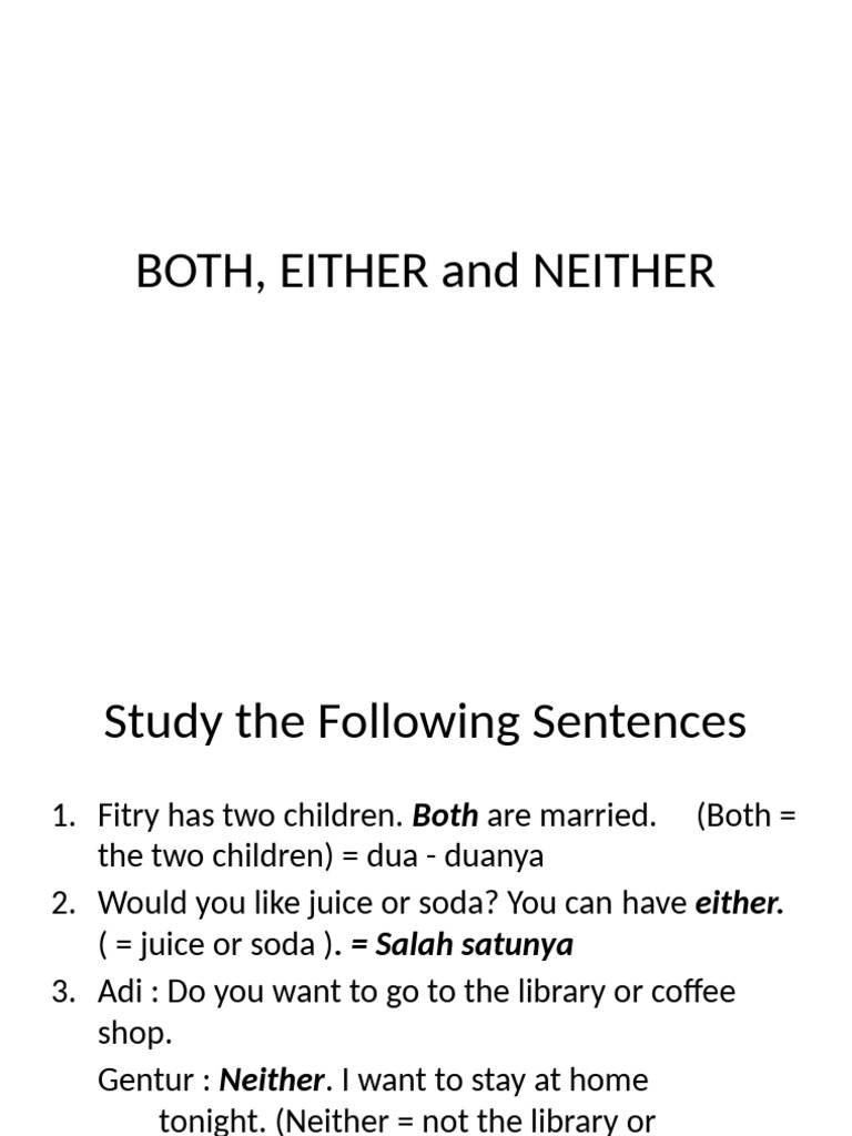 BOTH, EITHER and NEITHER | PDF | Plural | Languages
