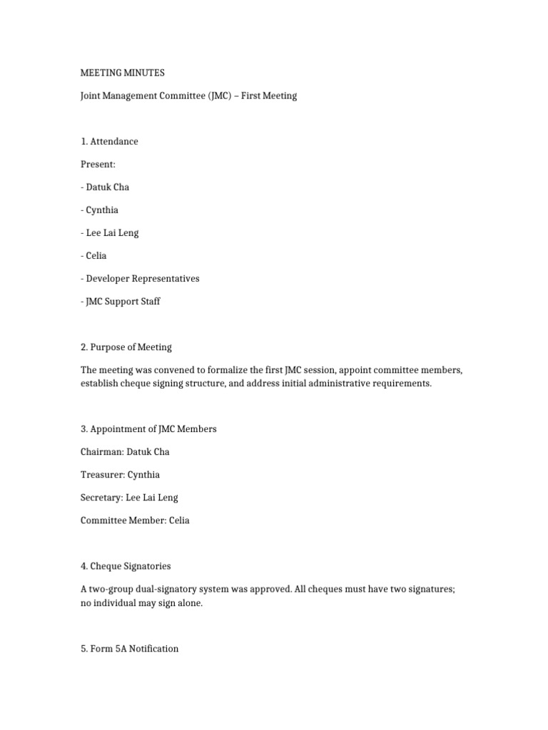 JMC First Meeting Minutes Summary | PDF