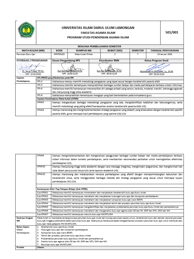 Rps Penulisan Buku Ajar | PDF