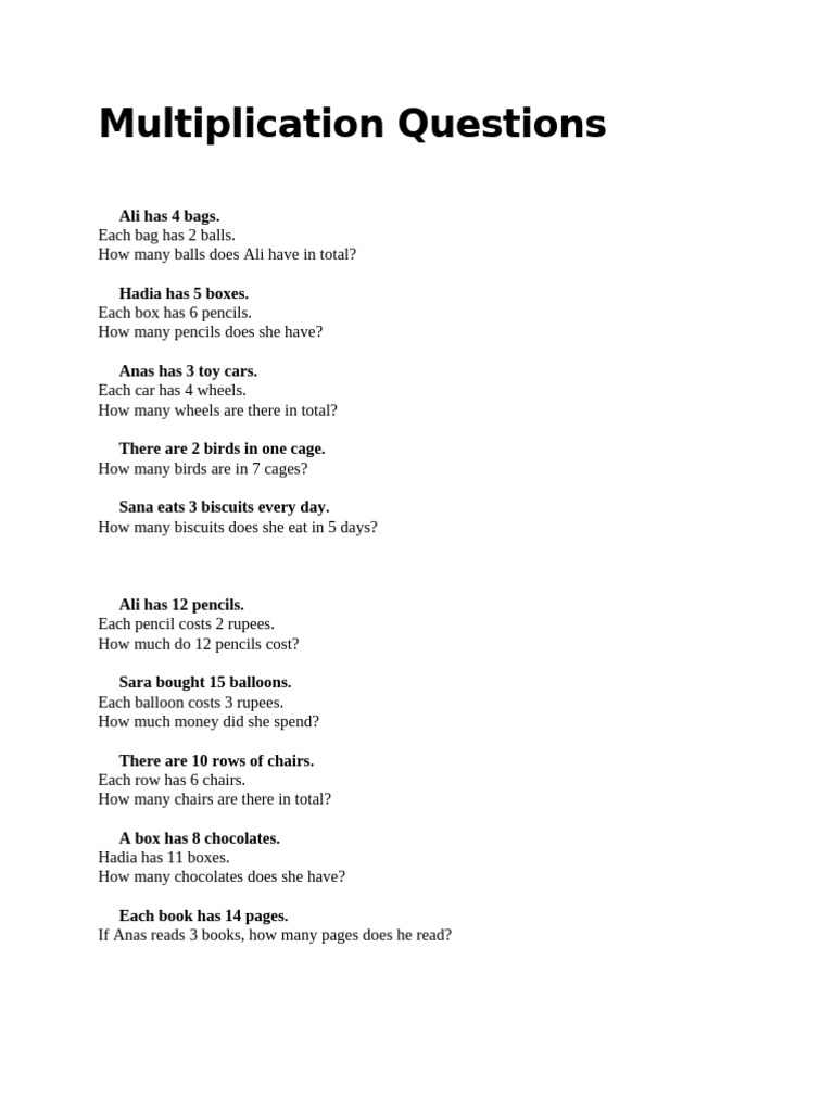 Multiplication Word Problems for Kids | PDF