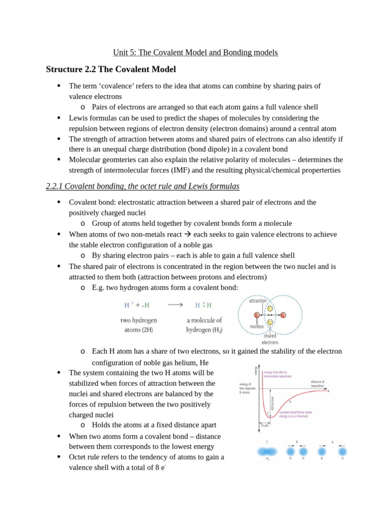 Structure 2.2&2.4 Covalent Structure and Bonding Models Notes | PDF ...