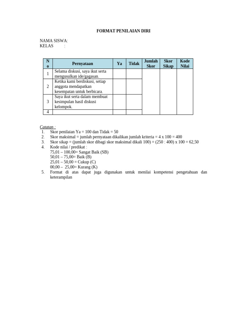 Format Penilaian | PDF
