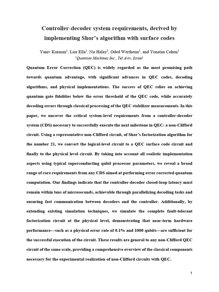 Controller-Decoder System for QEC | PDF | Quantum Computing ...