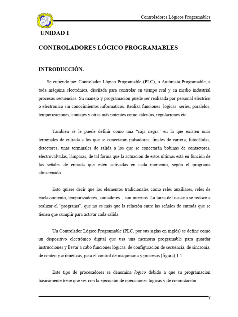 Unidad I Controladores Lógico Programables: Introducción | PDF | Controlador lógico programable ...