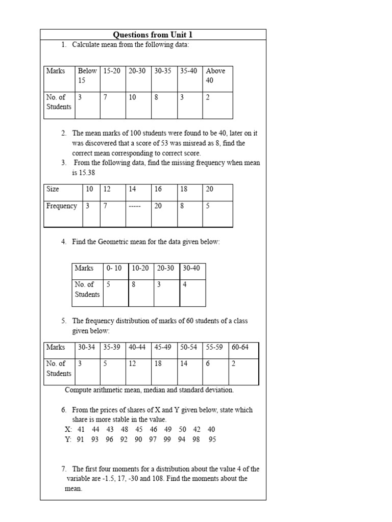 Sample Unit Wise Question Bank CSE-2nd Sem Maths-2 | PDF | Mean ...