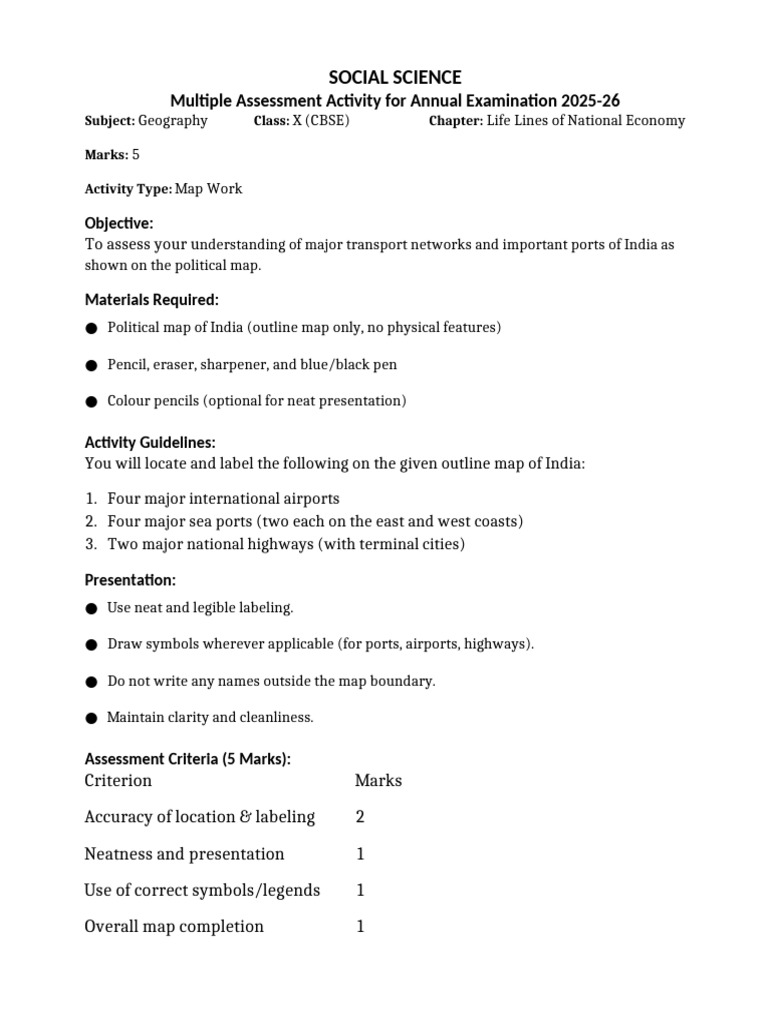 Multiple Assessment Activity Class10 Geography MapWork | PDF
