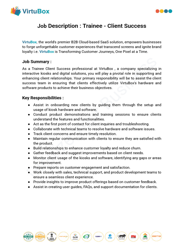 Job Description-Trainee - Client Success | PDF | Customer Experience ...