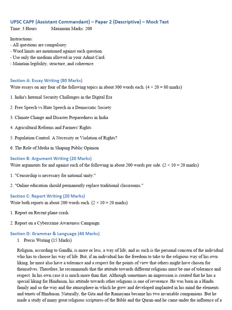 UPSC CAPF Assistant Commandant Mock Test | PDF | Asana | Yoga