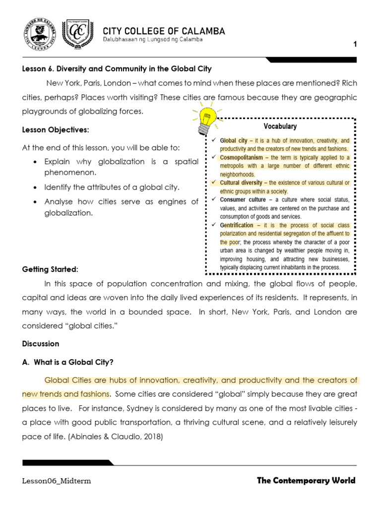 Lesson06 Midterm TCWD | PDF | City | Economies