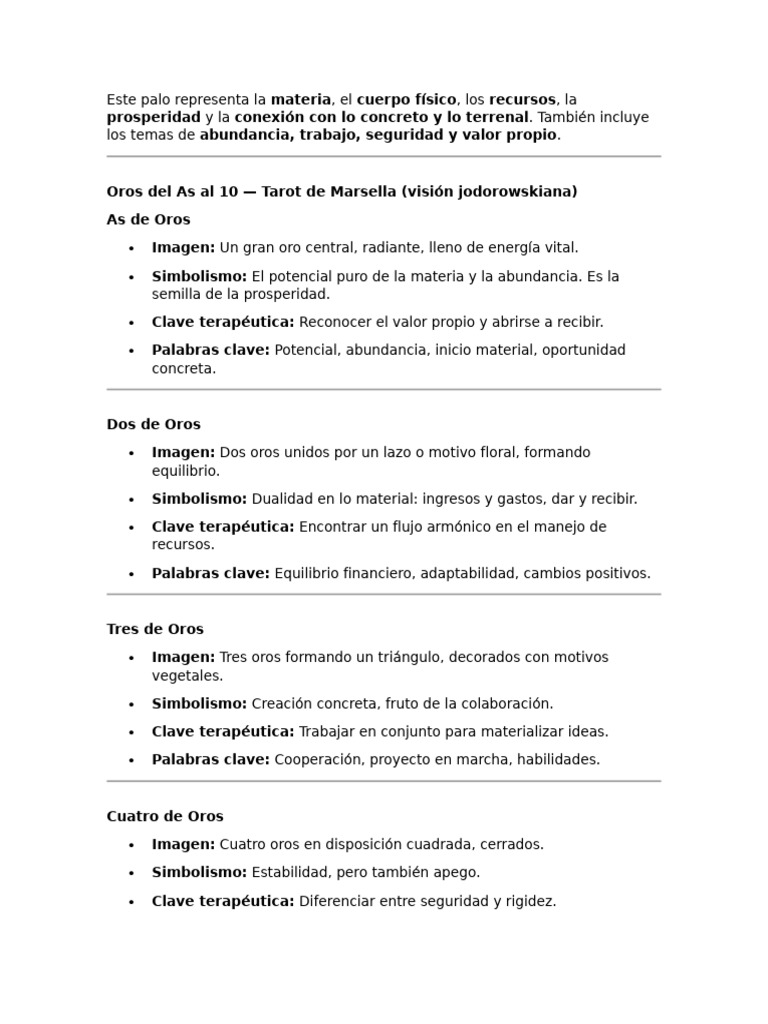 Significado de los Oros en Tarot | PDF