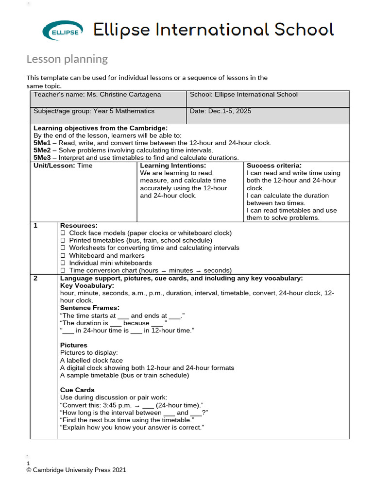 Year 5 Math Lesson: Time Skills | PDF | Clock | Time