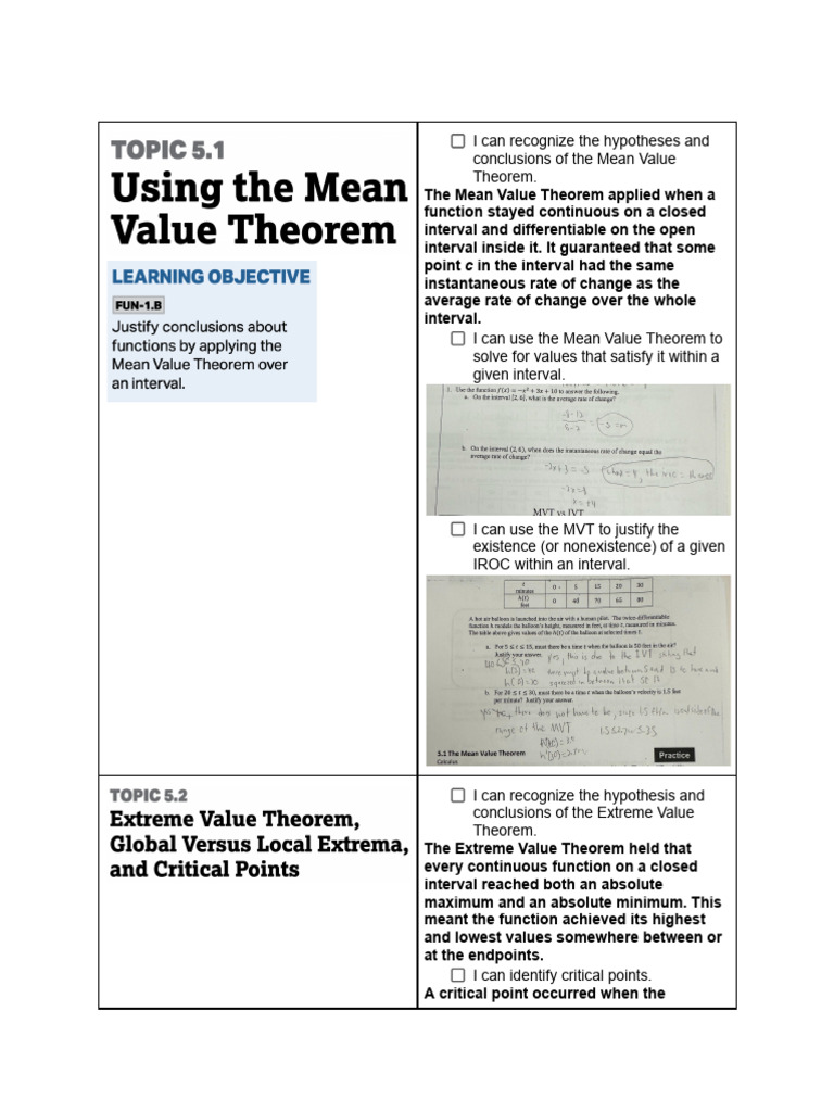 AP Unit 5 Portfolio Checklist Master | PDF | Analysis | Mathematics