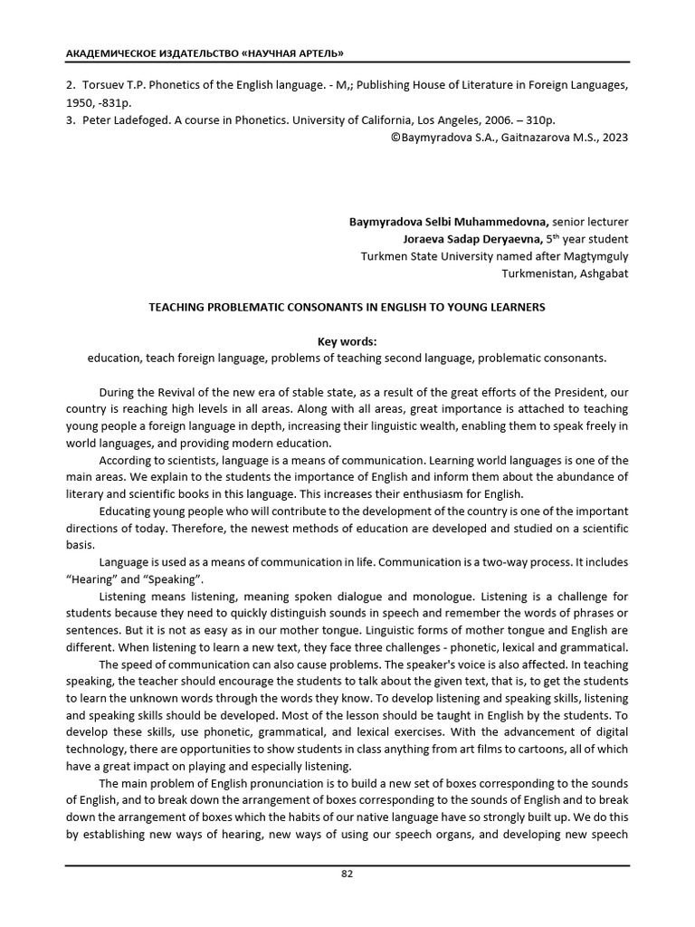 Teaching Problematic Consonants in English To Young Learners | PDF ...