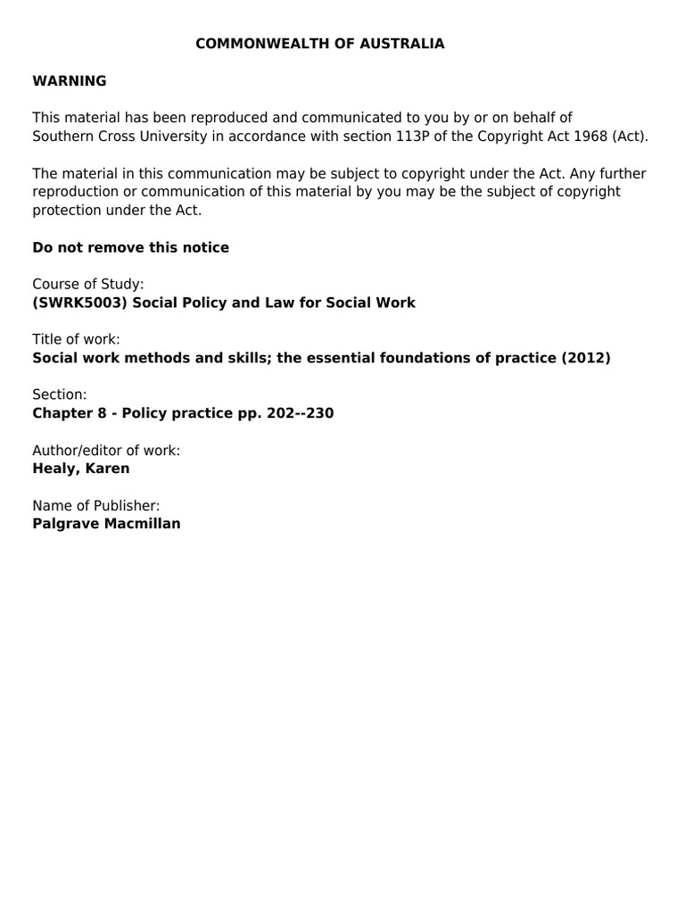 Social Work Policy Practice Explained | PDF | Policy | Social Work