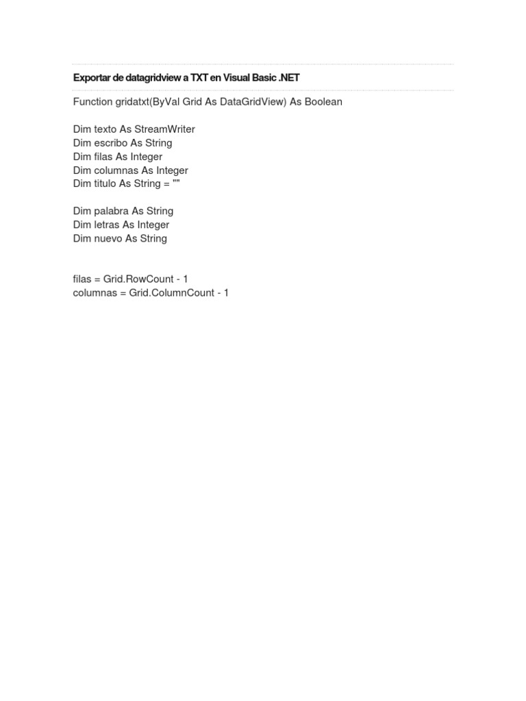 Exportar de Data Grid View A TXT en Visual Basic | PDF | Boolean Data Type | String (Computer ...