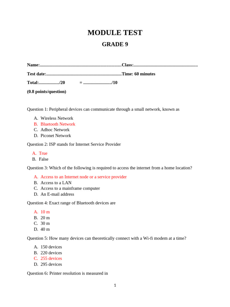 ModuleTest Grade9 InformationLiteracy | PDF | Printer (Computing ...