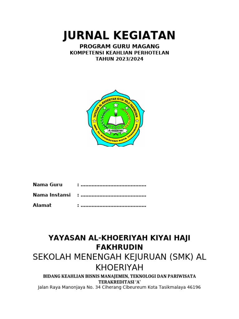 Cover Jurnal Kegiatan Guru Magang | PDF