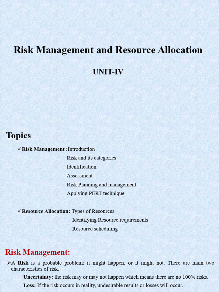 Unit Iv | PDF | Risk | Risk Management