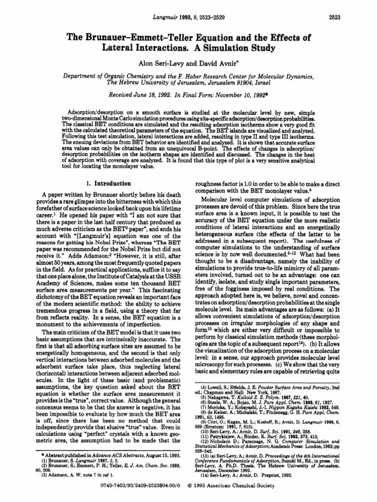 The Brunauer-Emmett-Teller Equation and The Effects of | PDF ...