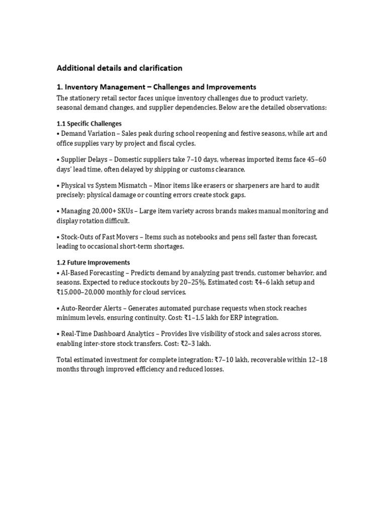 Additional Details and Clarification | PDF | Inventory | Forecasting