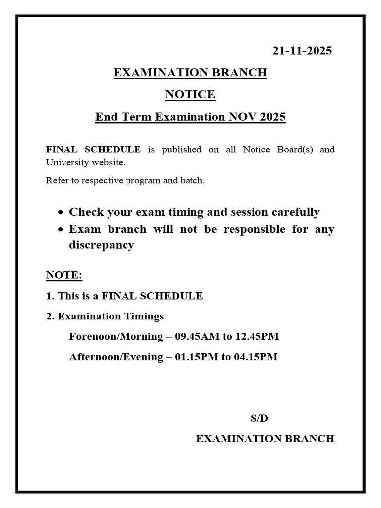 Final Schedule Nov 2025 (Semester - 1,3,5,7,9) - 1 | PDF | Operating ...