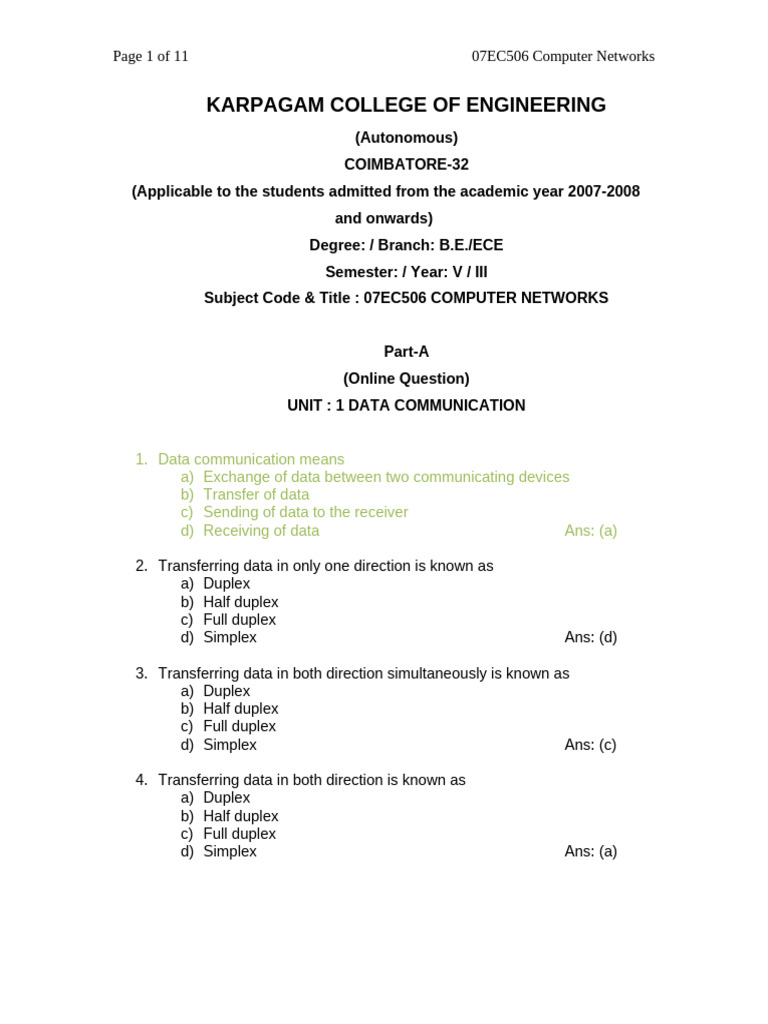 Computer Networks Exam Questions | PDF | Network Topology | Osi Model