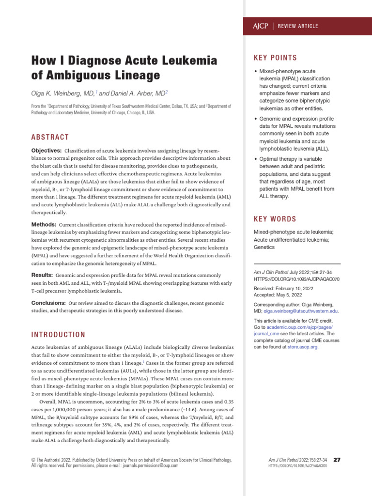 How I Diagnose Acute Leukemia of Ambiguous Lineage: Key Points | PDF ...