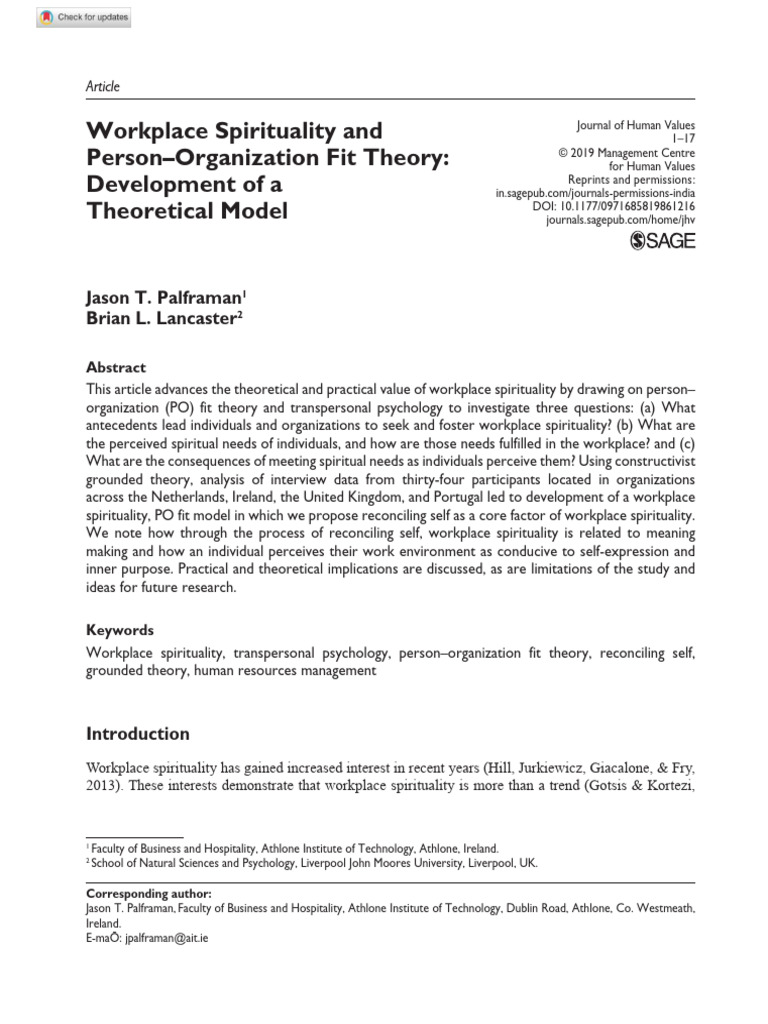 Workplace Spirituality and PO Fit Model | PDF | Leadership | Job ...