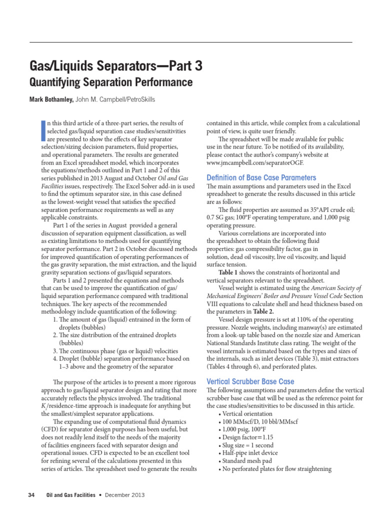 Gas/Liquid Separator Performance Analysis | PDF | Gases | Liquids