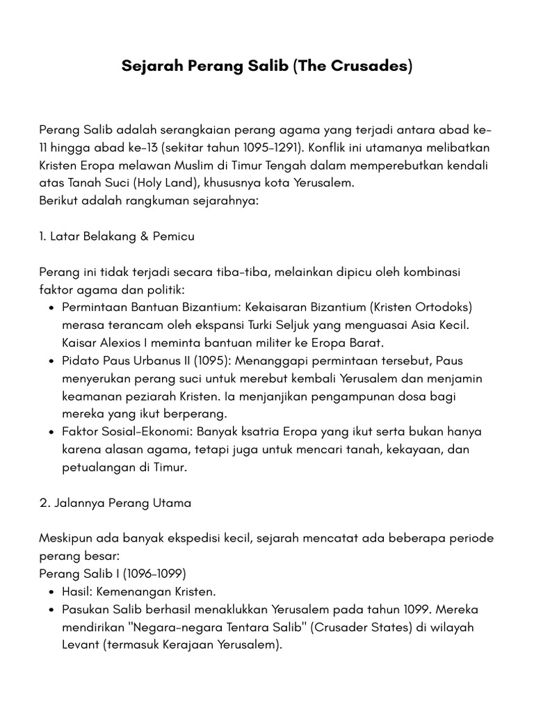 Sejarah Perang Salib: Konflik Agama 1095-1291 | PDF