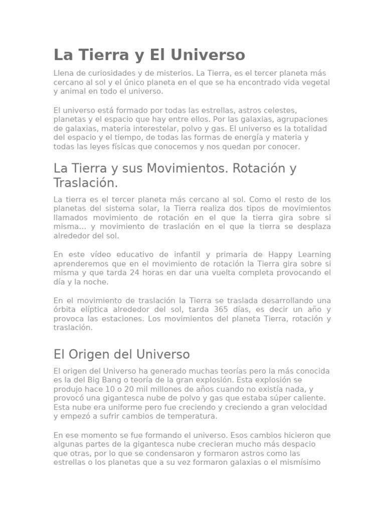 Tierra y Universo: Movimientos y Origen | PDF | Universo | Cielo