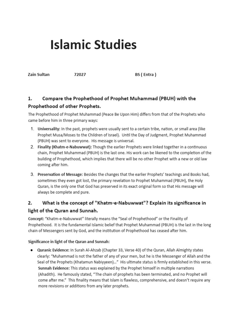 Islamic Assignment | PDF | Prophets And Messengers In Islam | Quran