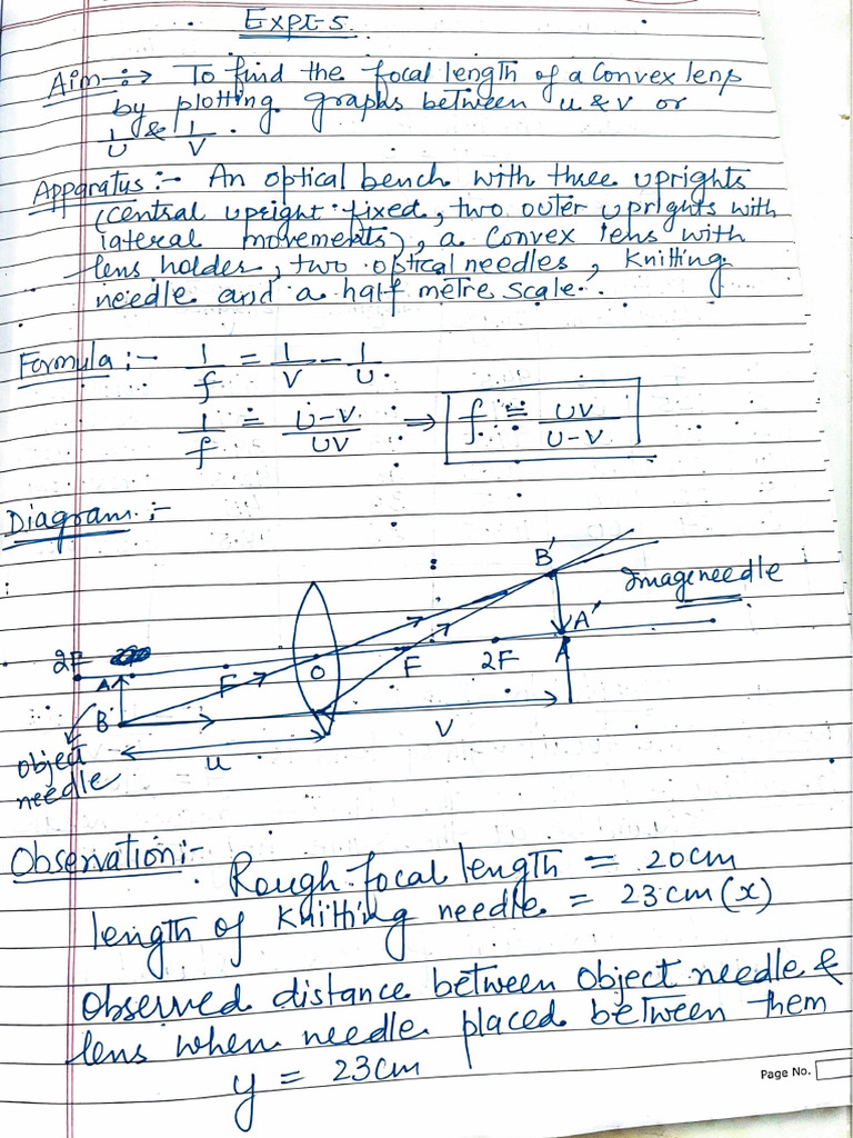 Focal Length of Convex Lens by Plotting Graph | PDF