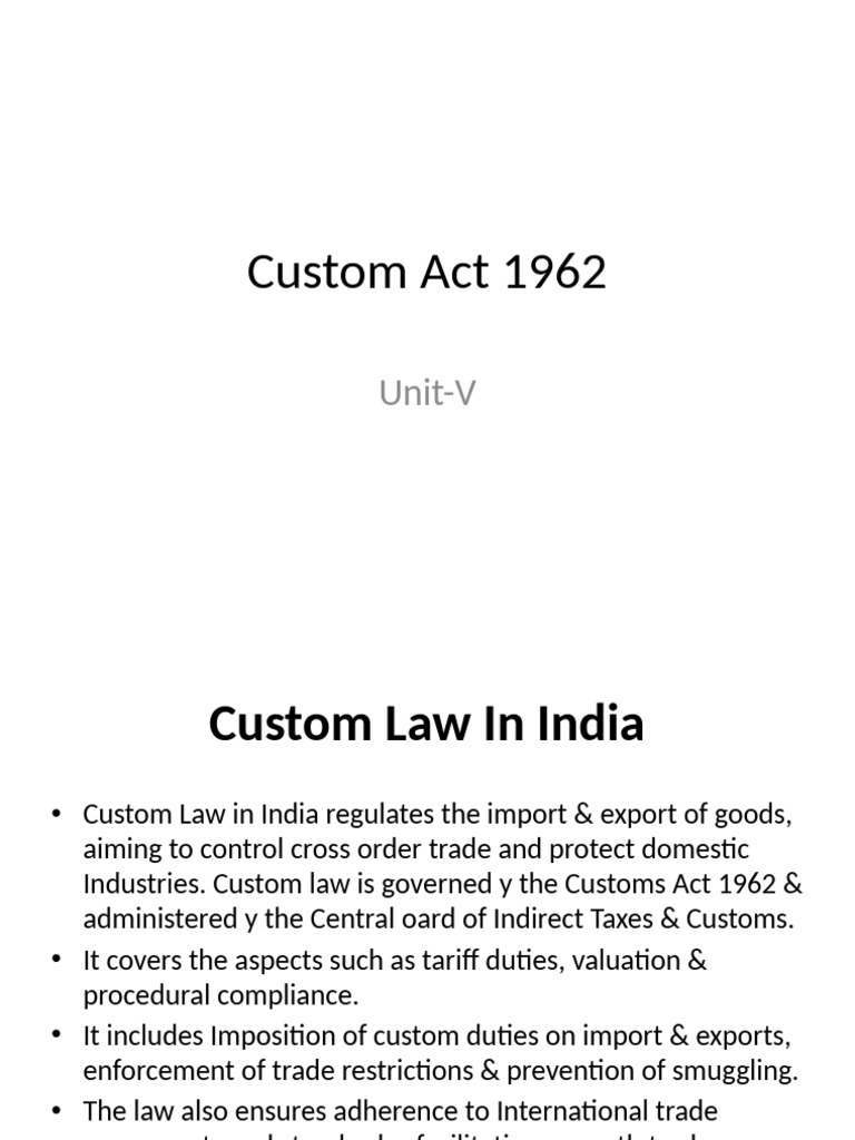 Overview of India's Customs Law 1962 | PDF | Customs | Taxes