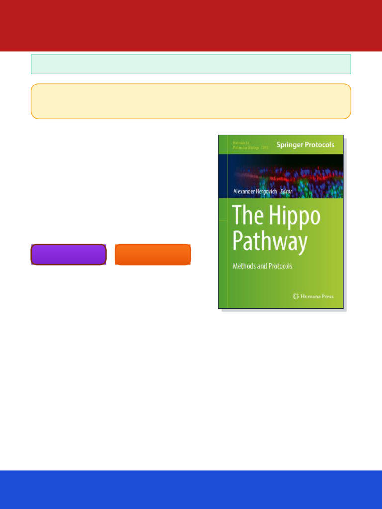 The Hippo Pathway: Methods and Protocols Alexander Hergovich Ebook Comprehensive Edition | PDF ...