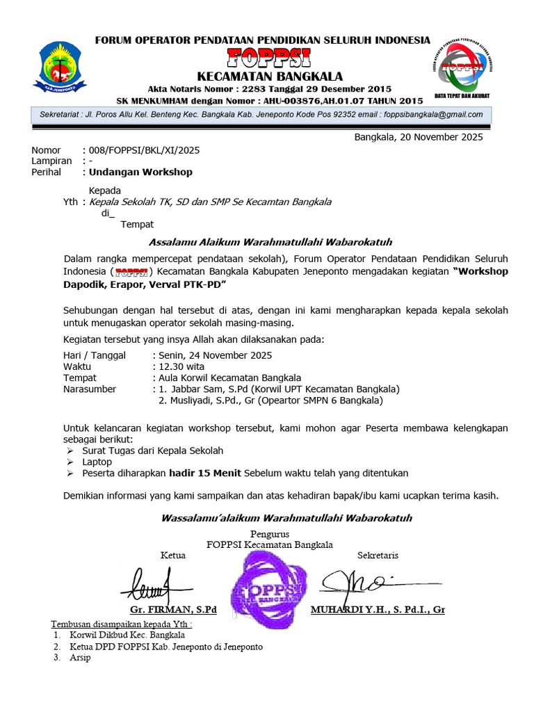 Workshop Dapodik untuk Sekolah Bangkala | PDF