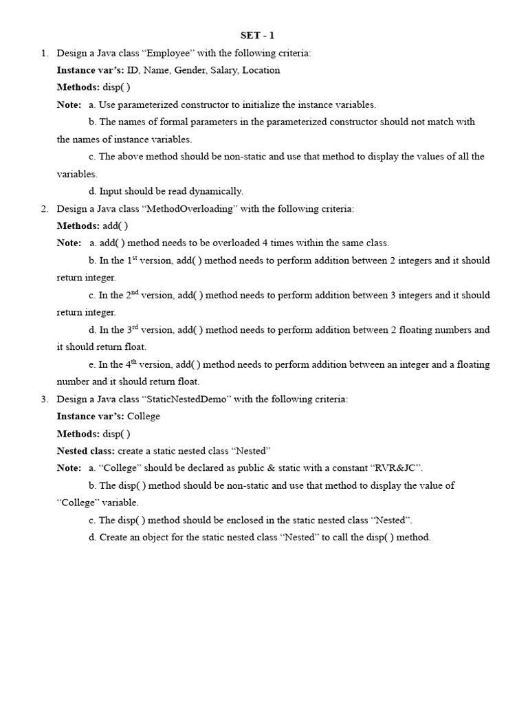 OOPs Lab Internal Exam QP | PDF | Class (Computer Programming) | Method (Computer Programming)