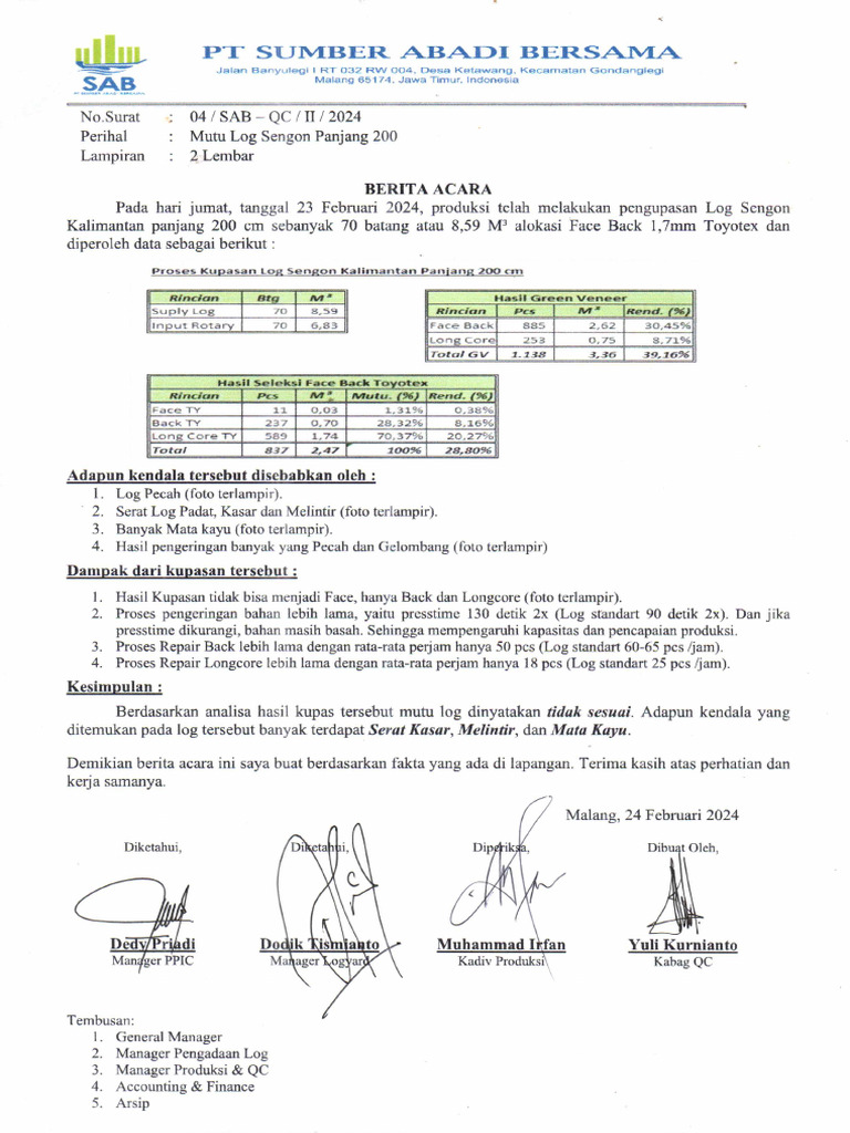 04-24022024-Berita Acara Kupas Log 200 Kalimantan | PDF