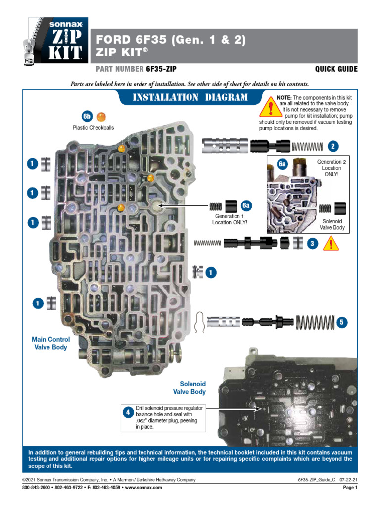 Ford 6F35 ZIP Kit Installation Guide | PDF | Valve | Clutch