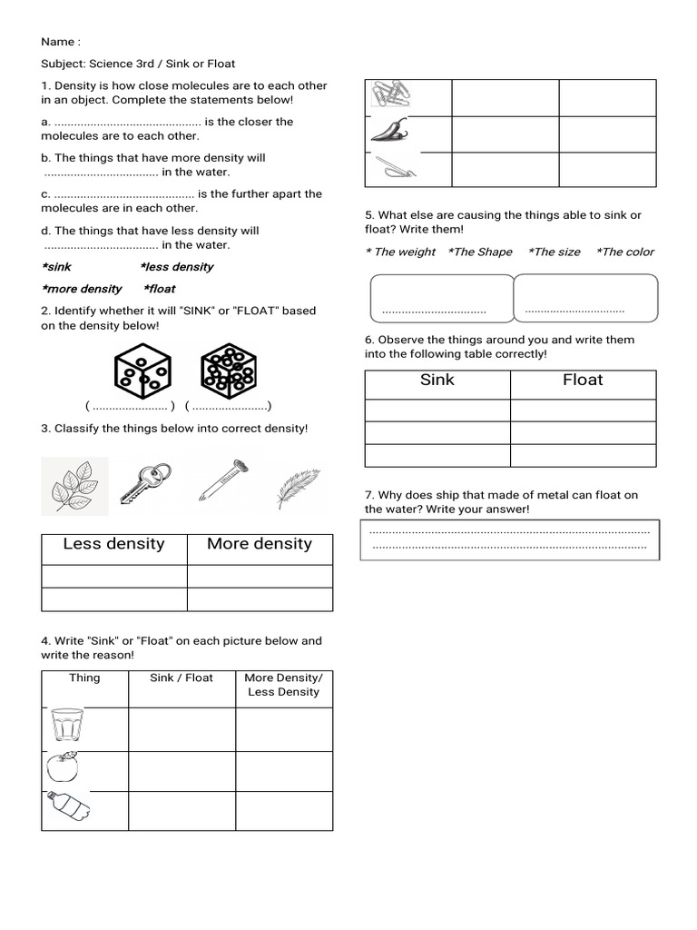 Science 3rd Sink or Float | PDF