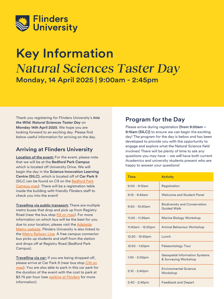 Natural Sciences Taster Day Agenda | PDF