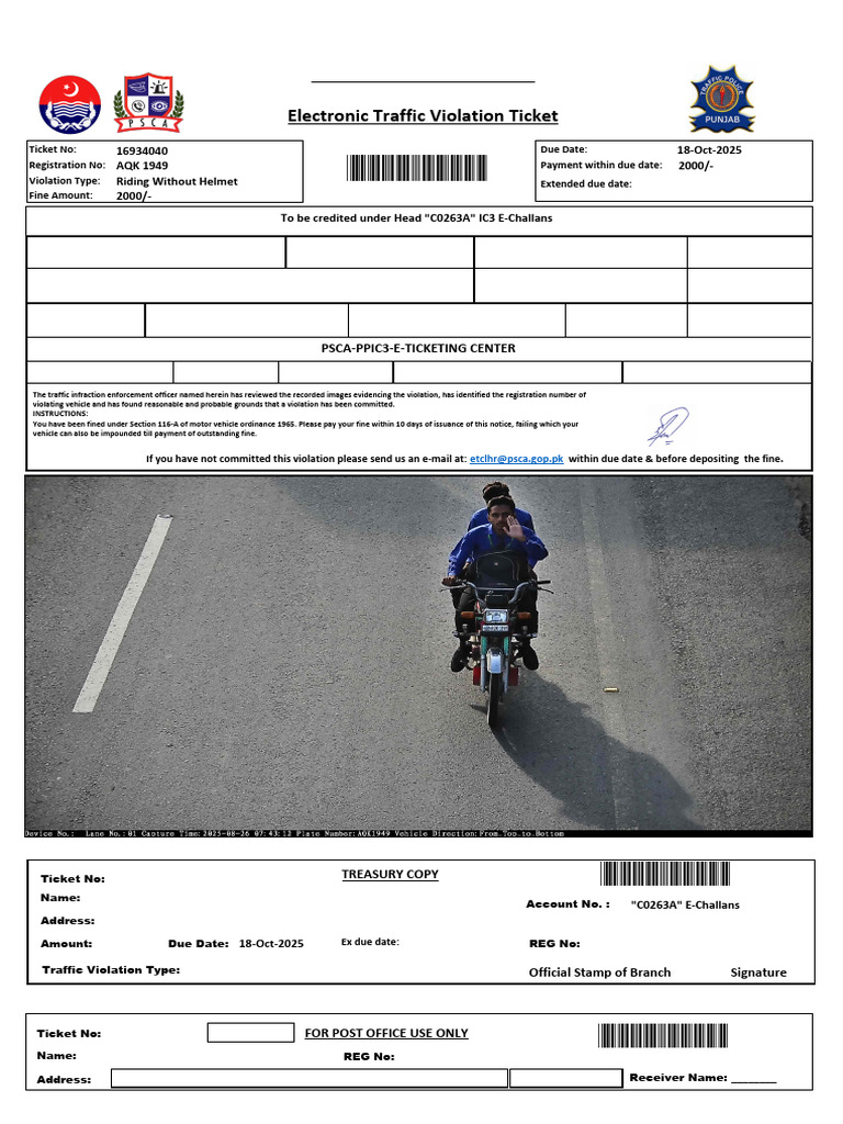 Punjab Traffic Violation Ticket Details | PDF | Land Transport | Road ...